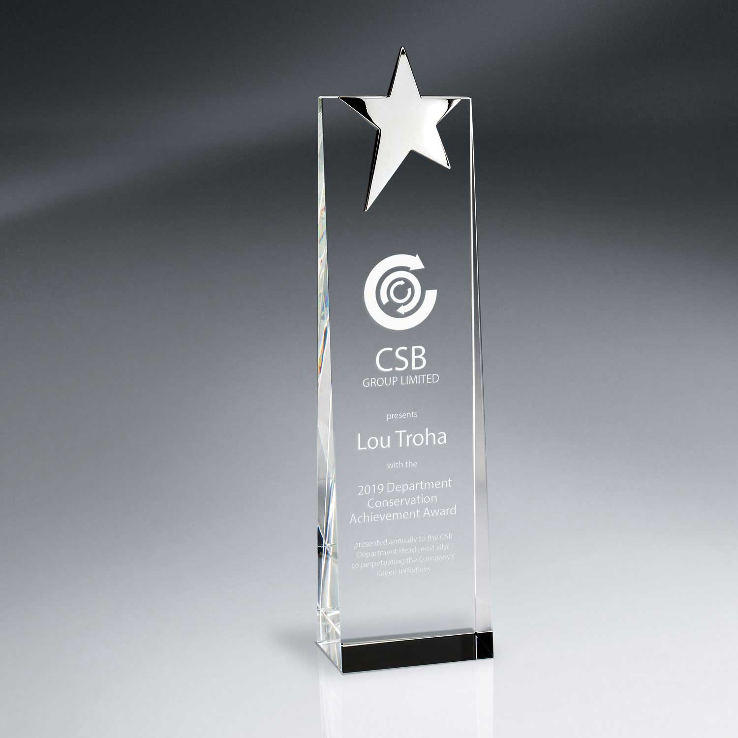PACESETTER AWARDS | GM562C — Silver Star Topped Optic Crystal Tower ...